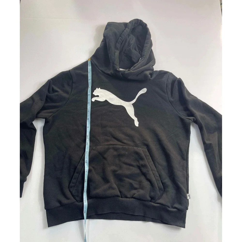 Puma | Shirts | Puma Essentials Black Hoodie White Jumping Cat Logo ...